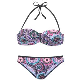 Lascana Damen B&uuml;gel-Bandeau-Bikini, lila, Gr. 34, bedruckt, Recycling-Polyamid, Bikini-Sets, mit kontrastfarbigen Details