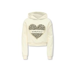 KIDS Only M&auml;dchen Kapuzensweatshirt "KOGCOOPER LIFE HEART LS HOODIE SWT NOOS"antique wei&szlig; print:amour, leo heart, Gr. 110, bedruckt, unifarben,