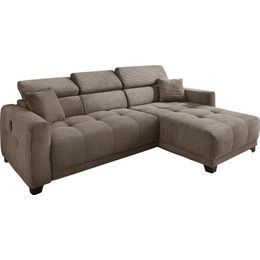 Jockenh&ouml;fer Ecksofa JOCKENH&Ouml;FER GRUPPE "Cremona L-Form, B: 263 cm, mit 30 cm elektr. Sitztiefenverstellung", taupe 426, 18, B:263cm T:115cm, Korpus: 100% Polyester;Kissen: 100% Polyester, Sofas, Ecksofa, 140kg Belastbarkeit je Sitz, Kopfteilverstellung & USB-Anschluss