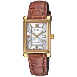 Damen Quarzuhr, braun, CASIO TIMELESS COLLECTION, Armbanduhren, Armbanduhr, Damenuhr, analog, Lederarmband