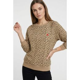 Pieces Damen Sweatshirt "PCGRETA LS EMB UB SWEAT FC"cloud dancer aop:leopard, rot heart emb, Gr. M, bedruckt, Sweatware, Obermaterial: 78% Baumwolle,