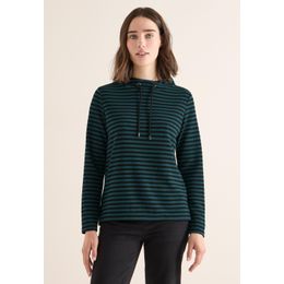 Cecil Damen Langarmshirtschwarz sea gr&uuml;n, Gr. XXL, gestreift, Web, 70% Baumwolle, 30% Polyester, Shirts, mit Tunnelzugband am Kragen