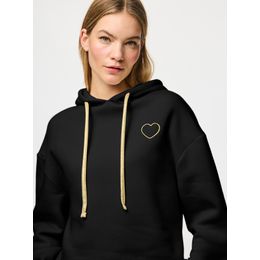 Pieces Damen Kapuzensweatshirt "PCCHILLI LS HEART HOODIE NOOS BC", schwarz, Gr. M, unifarben, Sweatware, Obermaterial: 50% Baumwolle, 50% Polyester,