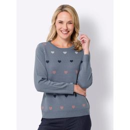 Classic Basics Damen Strickpullover "Rundhals-Pullover", blau, Gr. 46, gemustert, mehrfarbig, 100% Polyacryl, Pullover
