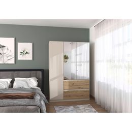 Dreht&uuml;renschrank Rauch, B:136cm H:197cm T:54cmbeige (champagner), eiche artisan, eingriffe beige (champagner), Holzwerkstoff, Schr&auml;nke,