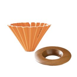 Origami Handfilter Dripper Set mit Halter, orangener Filter mit Halter aus Holz