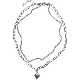 Urban Classics Herren Edelstahlkette "Urban Classics Unisex Heart Icon Layering Necklace", onesize, Eisen Zinksilber, Eisen, Zink, Halsketten