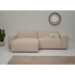 Ecksofa OTTO HOME, B:247cm H:70cm T:141cm, beige, 100% Polyester, Wohnzimmer, Sofas, "Clayton Breite 247 cm, L-form", in einem trendigen Cord-Bezug,
