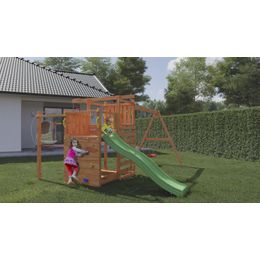Fungoo Kinder Spielturm "Climbing Star 3", braun, Holz, Metall, Polyethylen, B:417cm H:225cm T:386cm, Spielt&uuml;rme, mit Schaukel & Rutsche,