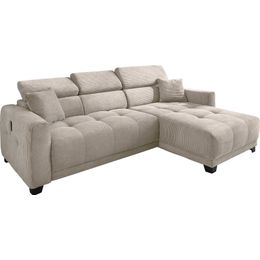Jockenh&ouml;fer Ecksofa JOCKENH&Ouml;FER GRUPPE "Cremona L-Form, B: 263 cm, mit 30 cm elektr. Sitztiefenverstellung", greige 426, 17, B:263cm T:115cm, Korpus: 100% Polyester;Kissen: 100% Polyester, Sofas, Ecksofa, 140kg Belastbarkeit je Sitz, Kopfteilverstellung & USB-Anschluss