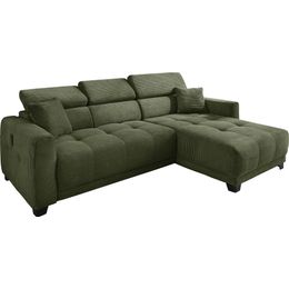 Jockenh&ouml;fer Ecksofa JOCKENH&Ouml;FER GRUPPE "Cremona L-Form, B: 263 cm, mit 30 cm elektr. Sitztiefenverstellung", gr&uuml;n 426, 03, B:263cm T:115cm, Korpus: 100% Polyester;Kissen: 100% Polyester, Sofas, Ecksofa, 140kg Belastbarkeit je Sitz, Kopfteilverstellung & USB-Anschluss