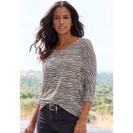 Lascana Damen 3/4-Arm-Shirt "mit modischem Zebra-Muster", grau, Gr. 32, gemustert, Strick, Obermaterial: 50% Viskose (LENZING ECOVERO ), 46%