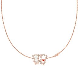 Emporio Armani Damen Kette mit Anh&auml;nger "Schmuck Geschenk Metall B&auml;rchen mit Herz", Metall Perlen, L: 45 B: 1mmros&eacute;goldfarben, kristallwei&szlig;, rot,
