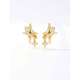 Nemomatheo Ohrringe 'Sternenzauber &ndash; Doppelstern mit Kristall' Damen Gr&ouml;&szlig;e 2.5 cm x 2.5 cm gold