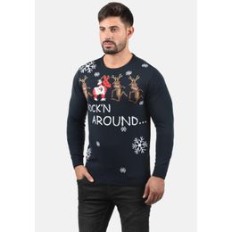 Blend Jungen Strickpullover "BHRudolph", blau, Gr. M, Feinstrick, 100% Polyacryl, Pullover, Strickpullover mit Weihnachtsmotiv