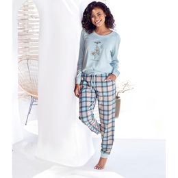 Vivance Dreams Damen Pyjama, Gr. 44, blau, Obermaterial: 100% Baumwolle, Homewear-Sets, mit Frontdruck