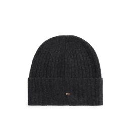 Tommy Hilfiger Damen Beanie "TH CABLE ENAMEL FLAG BEANIE"schwarz melange, unifarben, Strick, Materialmix, M&uuml;tzen, Regular fit
