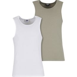 Urban Classics Herren Tanktop "Urban Classics Ribbed Undershirt 2-Pack"paleolive, wei&szlig;, Gr. 5XL, unifarben, 95% Baumwolle, 5% Elasthan, Tops