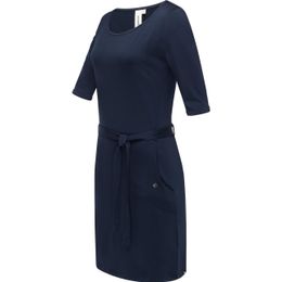 Ragwear Damen Jerseykleid "Kenisha", blau, Gr. S, Material: 67% Polyester, 28% Viskose, 5% Elasthan, Kleider, Elastisches Midikleid mit Tailleng&uuml;rtel
