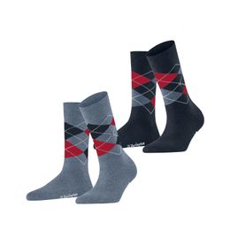 Burlington Damen Socken "Everyday Argyle 2er-Pack", Gr. 36denim melange, Obermaterial: 79% Baumwolle, 20% Polyamid, 1% Elasthan, Argyle-Muster,