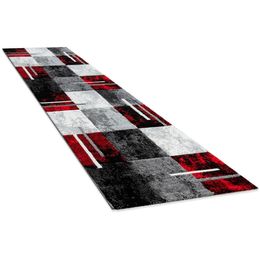 L&auml;ufer Paco Home, B:80cm H:18mm L:300cm, rot, Kunstfaser, Flur, Teppiche, "Diamond 663", Teppich-L&auml;ufer, Kurzflor, Karo Muster, 3D-Design