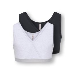 KIDS Only M&auml;dchen Crop-Top "KOGLOLA 2-P REVERSIBLE LOGO TOP ACC", Gr. 158super light grau melange pack:2, pack schwarz, Jersey, Obermaterial: 95%