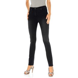 Heine Damen Stretch-Jeans, schwarz, Gr. 19, unifarben, 58% Baumwolle, 27% Polyester, 14% Viskose, 1% Elasthan, Miedereinsatz:15% Elasthan, 85%