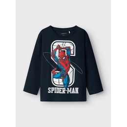 name it Jungen Langarmshirt "NMMNITIN SPIDER NREG LS TOP NOOS MAR", blau, Gr. 92, bedruckt, Jersey, Obermaterial: 95% Baumwolle, 5% Elasthan, Shirts,