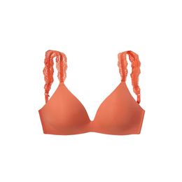 Lascana Damen Push-up-BH, Gr. 70, orange, Microtouch, Obermaterial: 60% Polyamid, 35% Polyester, 5% Elasthan, BHs, ohne B&uuml;gel, mit Spitzentr&auml;gern,