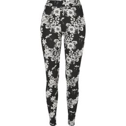 Urban Classics Damen Leggings "Urban Classics Damen Ladies Soft AOP Leggings"schwarzflower, Gr. XS, 85% Polyester, 15% Elasthan, Hosen