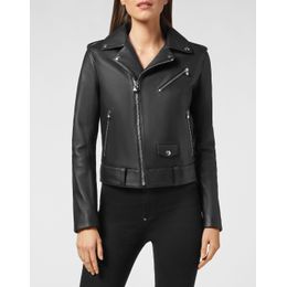 Philipp Plein Damen Bikerjacke "Leder-Bikerjacke"02, schwarz, Gr. XS, Obermaterial: 100% Lamm Leder. Futter: 100% Polyester. F&uuml;llung: 100% Polyester,