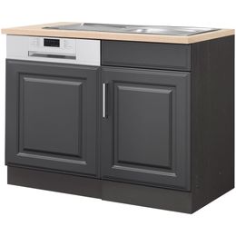 Sp&uuml;lenschrank KOCHSTATION, B:110cm H:85cm T:60cm, grau, Holzwerkstoff, MDF, K&uuml;che, Schr&auml;nke, "KS-Stockholm", hochwertige MDF-Fronten