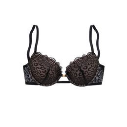 JETTE Damen Push-up-BH, Gr. 75, schwarz, Spitze, Obermaterial: 50% Polyamid, 35% Polyester, 10% Elasthan, 5% Viskose, BHs, mit aufregender