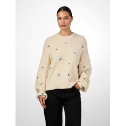 Y.A.S Damen Rundhalspullover "YASFLEUR LS KNIT PULLOVER S. NOOS", beige, Gr. XL, gebl&uuml;mt, Strick, Obermaterial: 52% Polyester, 26% Polyacryl, 10%