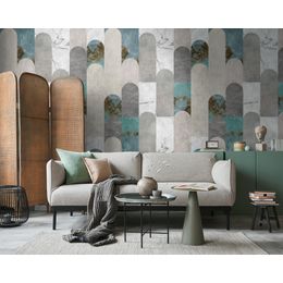Livingwalls LIVING WALLS Fototapete "THE WALL III Artdeco Tapete Motivtapete Marmor-Optik Steinoptik", B/L: 2,8m x 1,59m, Rollen: 1, blau, Wohnzimmer, Tapeten,