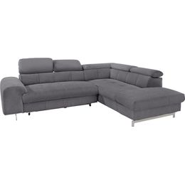 Ecksofa COTTA, B:262cm H:72cm T:206cm, grau, Chenille (90% Polyester, 10% Polyamid);Struktur (100% Polyester), Wohnzimmer, Sofas, "Chef L-Form", mit
