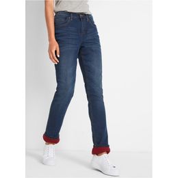 bonprix Straight-Jeans High Waist Thermo, blau, Gr.48, Gef&uuml;tterte Stretch-Jeans im Five-Pocket-Schnitt, 66% Baumwolle