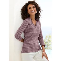 Vivance Langarm-Poloshirt 'aus strukturierter Strickqualit&auml;t' mehrfarbig Gr. 36/38 f&uuml;r Damen. Mit V-Ausschnitt. Bequem. Nachhaltig.