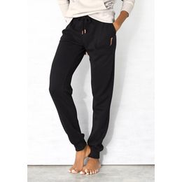 BENCH. LOUNGEWEAR Loungehose schwarz Gr. 32/34 f&uuml;r Damen. Mit Logodruck, Logoschriftzug. Basic. Nachhaltig.
