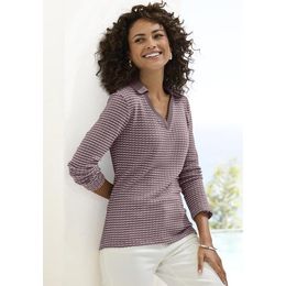 Vivance Langarm-Poloshirt 'aus strukturierter Strickqualit&auml;t' mehrfarbig Gr. 48/50 f&uuml;r Damen. Mit V-Ausschnitt. Bequem. Nachhaltig.