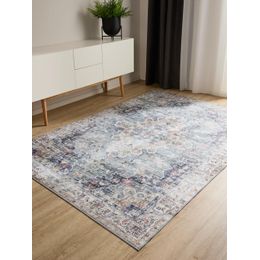benuta Basic Waschbarer Teppich George Blau 80x150 cm - Vintage-Stil Teppich im Used-Look