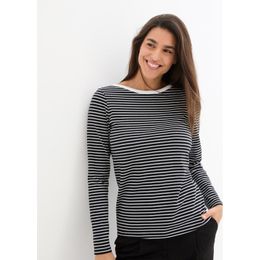 bonprix Damen bonprix Langarmshirt &raquo;Langarmshirt mit reiner Baumwolle&laquo; Slim fit Passform, mit gestreiftem Muster, ohne Verschluss schwarz 36/38 (S)