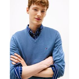 Tommy Hilfiger Herren Strickpullover &raquo;ESSENTIAL COTTON V NECK mit V-Ausschnitt und Stickerei&laquo; unifarben, casual, regular fit, Baumwolle, V-Ausschnitt 