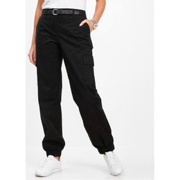 bonprix Damen bonprix Cargohose aus Baumwolle mit Elasthan, lockere Passform, mit Bequembund 54, N-Gr