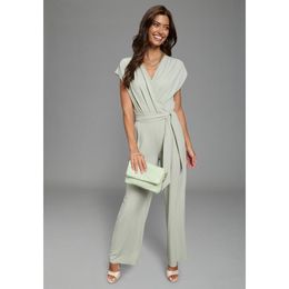 Laura Scott Damen Jumpsuit mit eleganter Wickeloptik und G&uuml;rtel 36, N-Gr