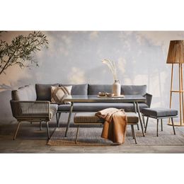 Ambia Garden Dining-Loungeset, Grau, Metall, Kunststoff, Glas, Textil, 5-teilig, F&uuml;llung: Schaumstoff,Polyester, 252x190 cm, Tisch mit Glasplatte, Hocker umfunktionierbar zu, Loungem&ouml;bel, Gartenlounge-Sets