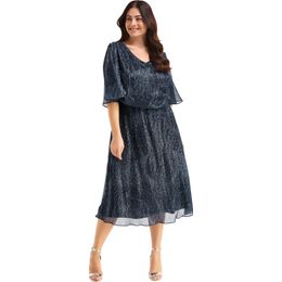 sheego Damen Chiffonkleid mit Volant-Details tiefblau-bleu-gemustert Gr&ouml;&szlig;e 46