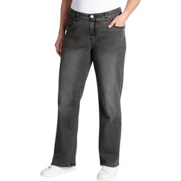 sheego Damen Bootcut-Jeans mit schmalem G&uuml;rtel grey-denim Gr&ouml;&szlig;e 56