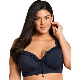 sheego Damen Bikini-Oberteil mit Mesh-Volants und Zierschleife tiefblau Gr&ouml;&szlig;e 52F