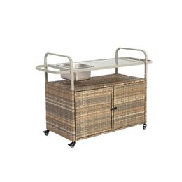 ABRIHOME Rollbarer Bartisch in Beige mit Stahlplatte Eiseimer und Schrank | Gr.: onesize
